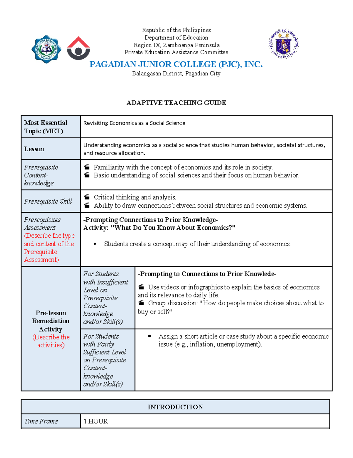 Adaptive Teaching Guide for Economics (PJC) - Essential Lessons ...
