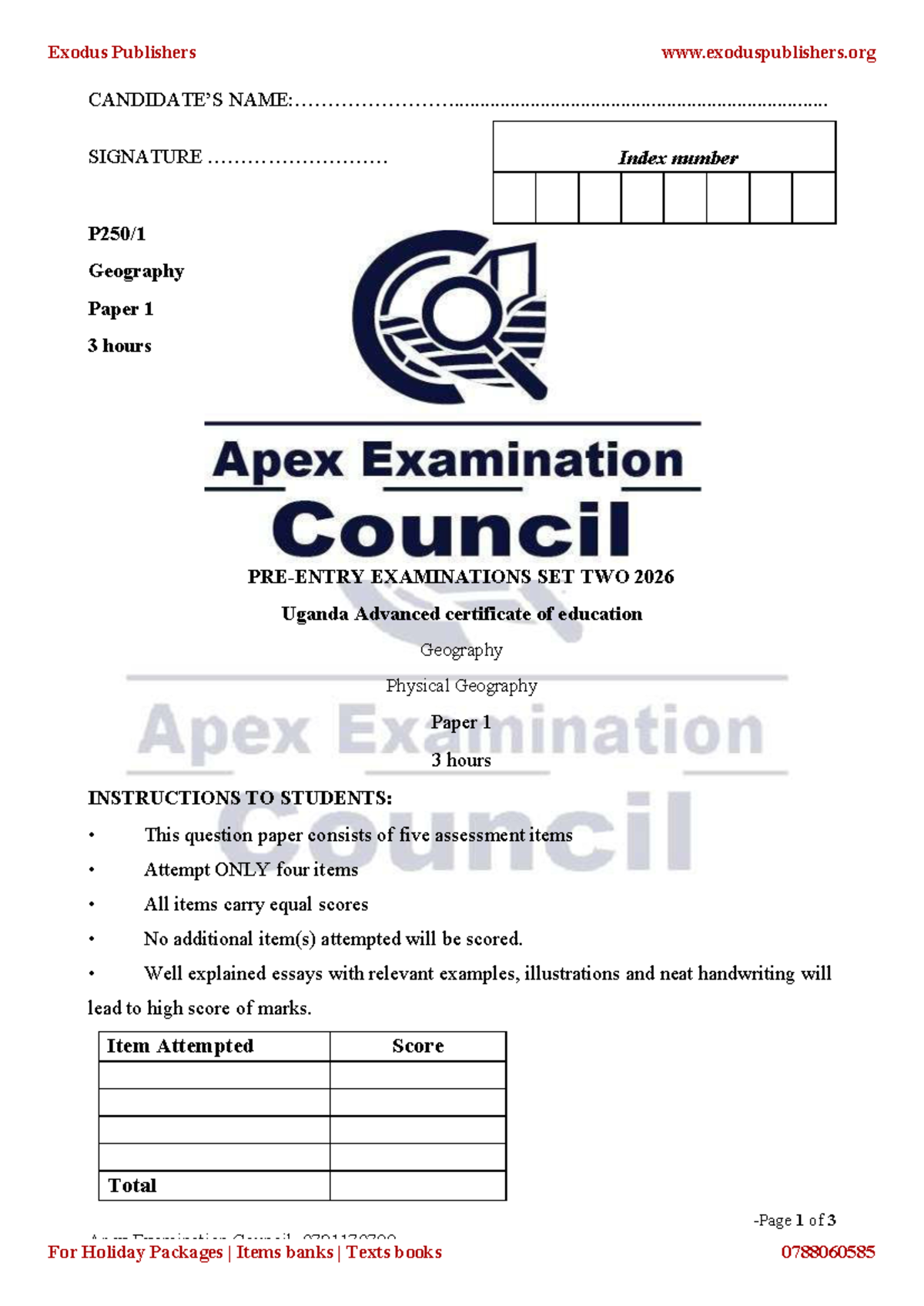 Geography 1 UACE Paper 1 Exam 2026: Continental Drift & Environmental ...
