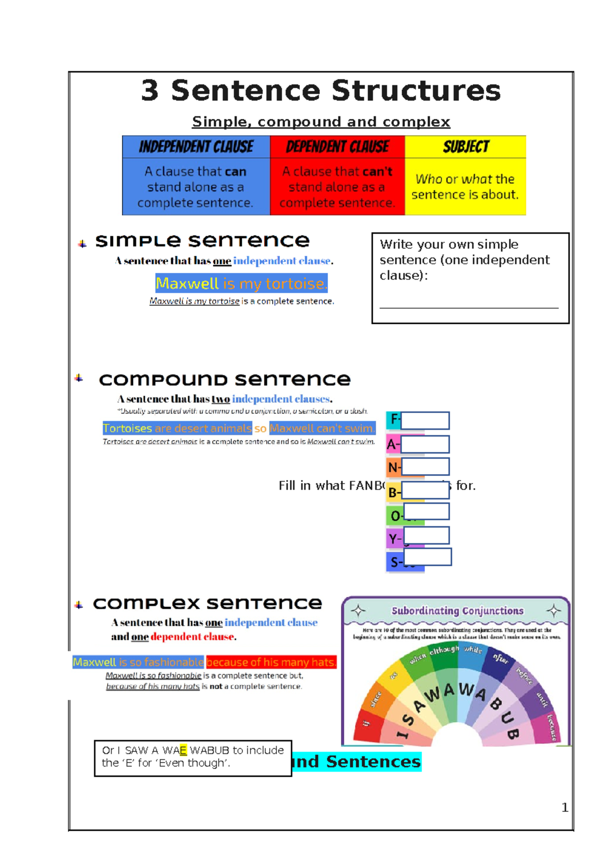 ENG 101: Lecture Notes on Sentence Structures & Conjunctions - Studocu