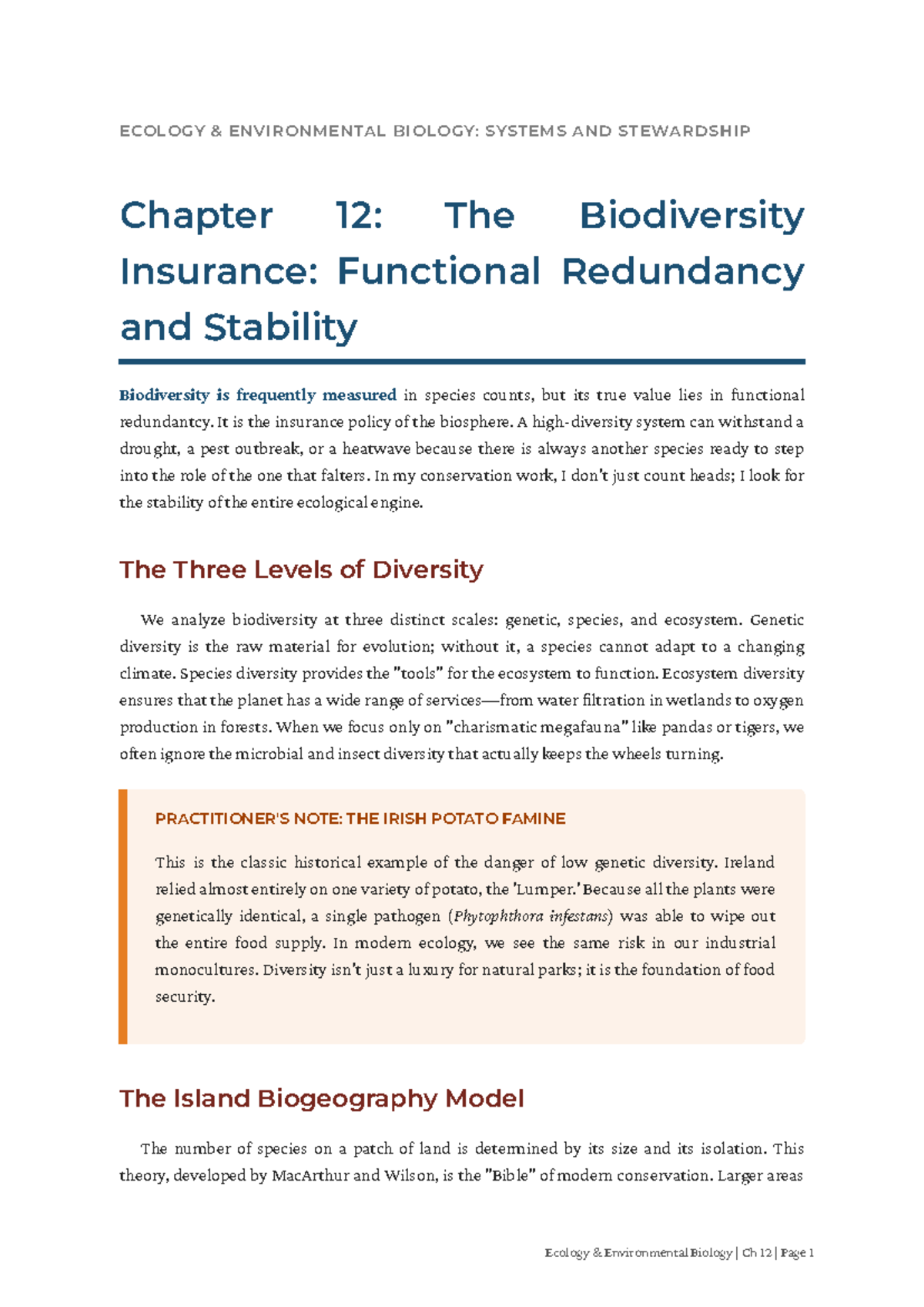 ECOLOGY ENVIRONMENTAL BIOLOGY: Ch 12 - Biodiversity & Stability ...
