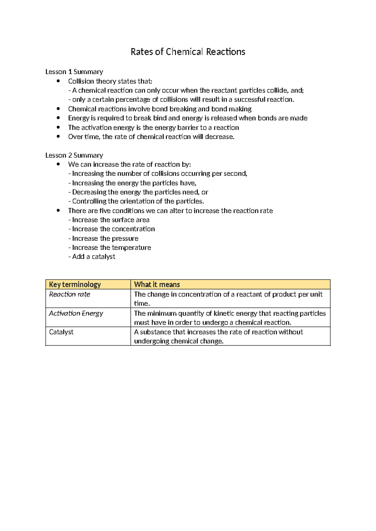 Rates of Chemical Reactions - Rates of Chemical Reactions Lesson 1 ...
