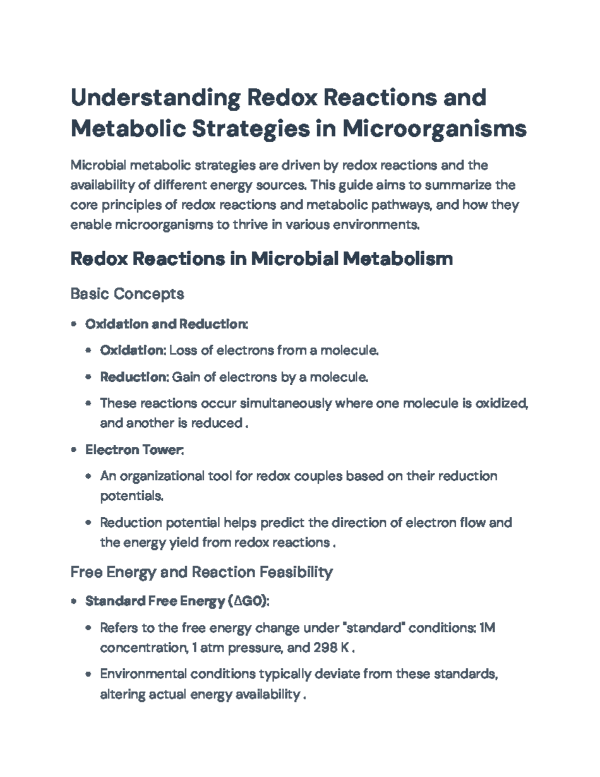 Understanding Redox Reactions and Microbial Metabolic Strategies ...