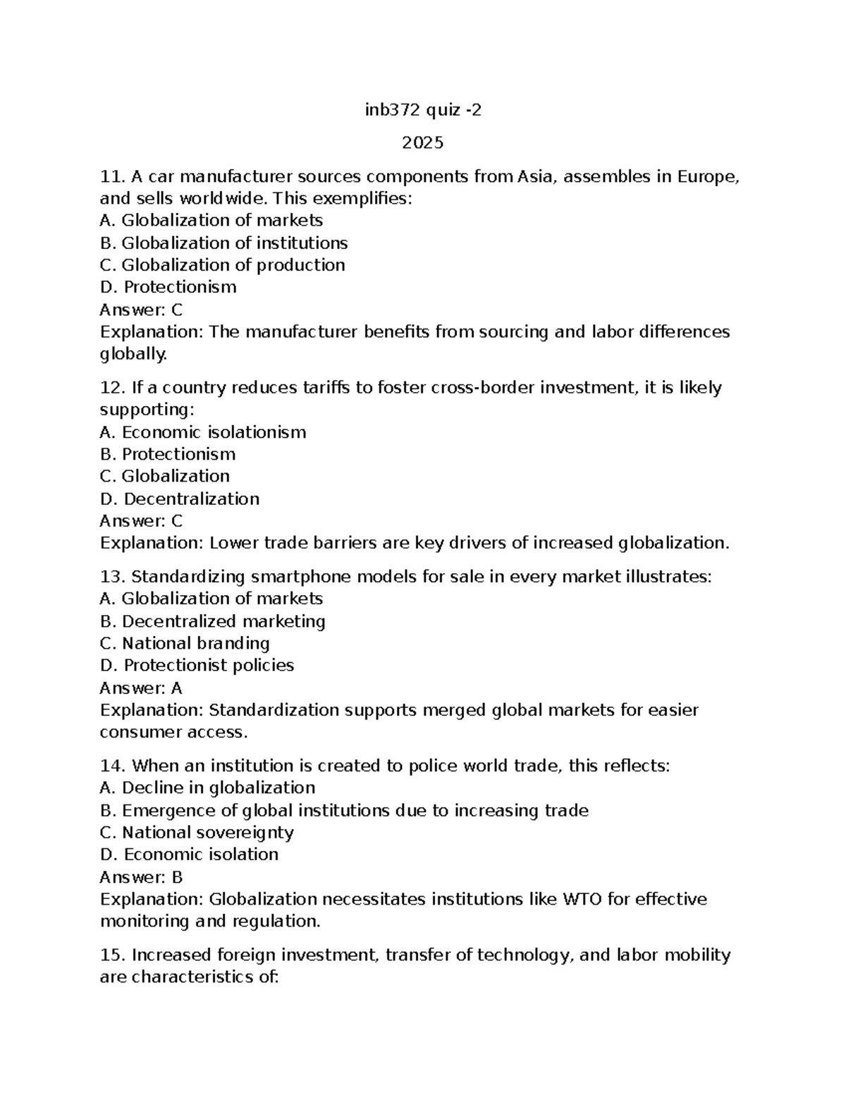 INB372 Quiz 2025: Globalization Concepts and MCQs - Studocu