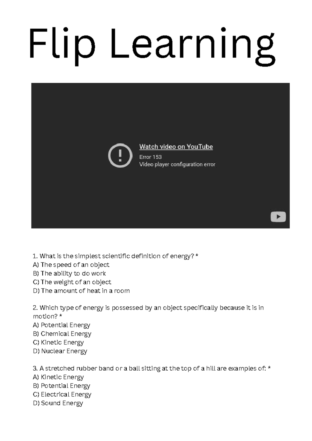 Physics Weekly Work: Flip Learning on Energy Concepts - Studocu