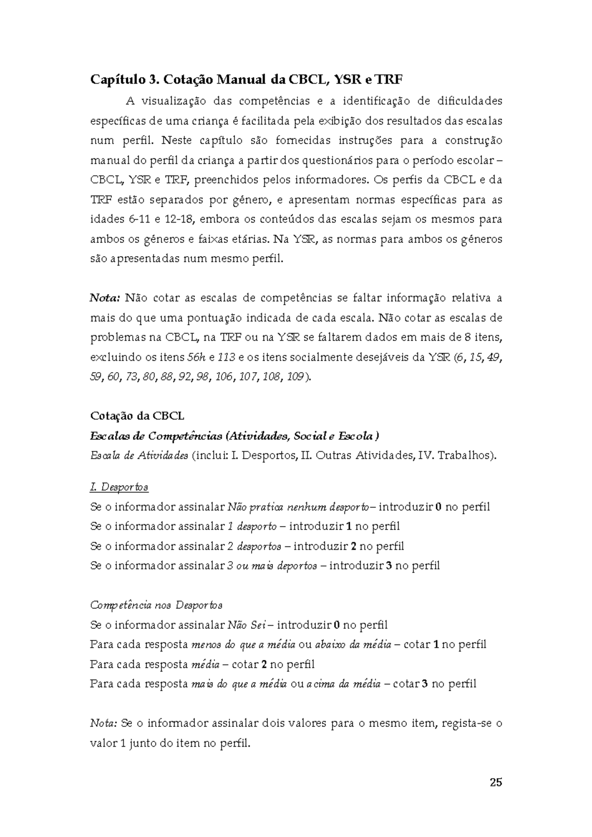 Manual Aseba: Cotação CBCL, YSR e TRF na Idade Escolar - Studocu