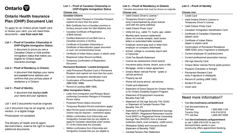 OHIP Document List for Canadian Citizenship & Immigration Status - Studocu