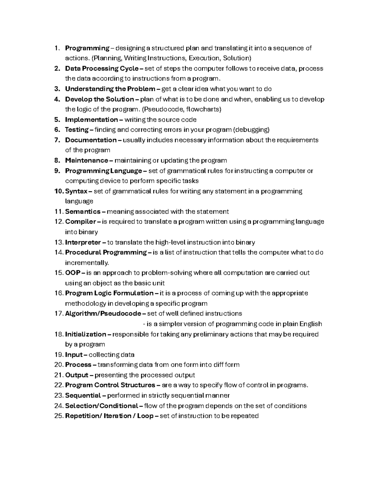 Programming Concepts and Steps: A Structured Overview (CS101) - Studocu