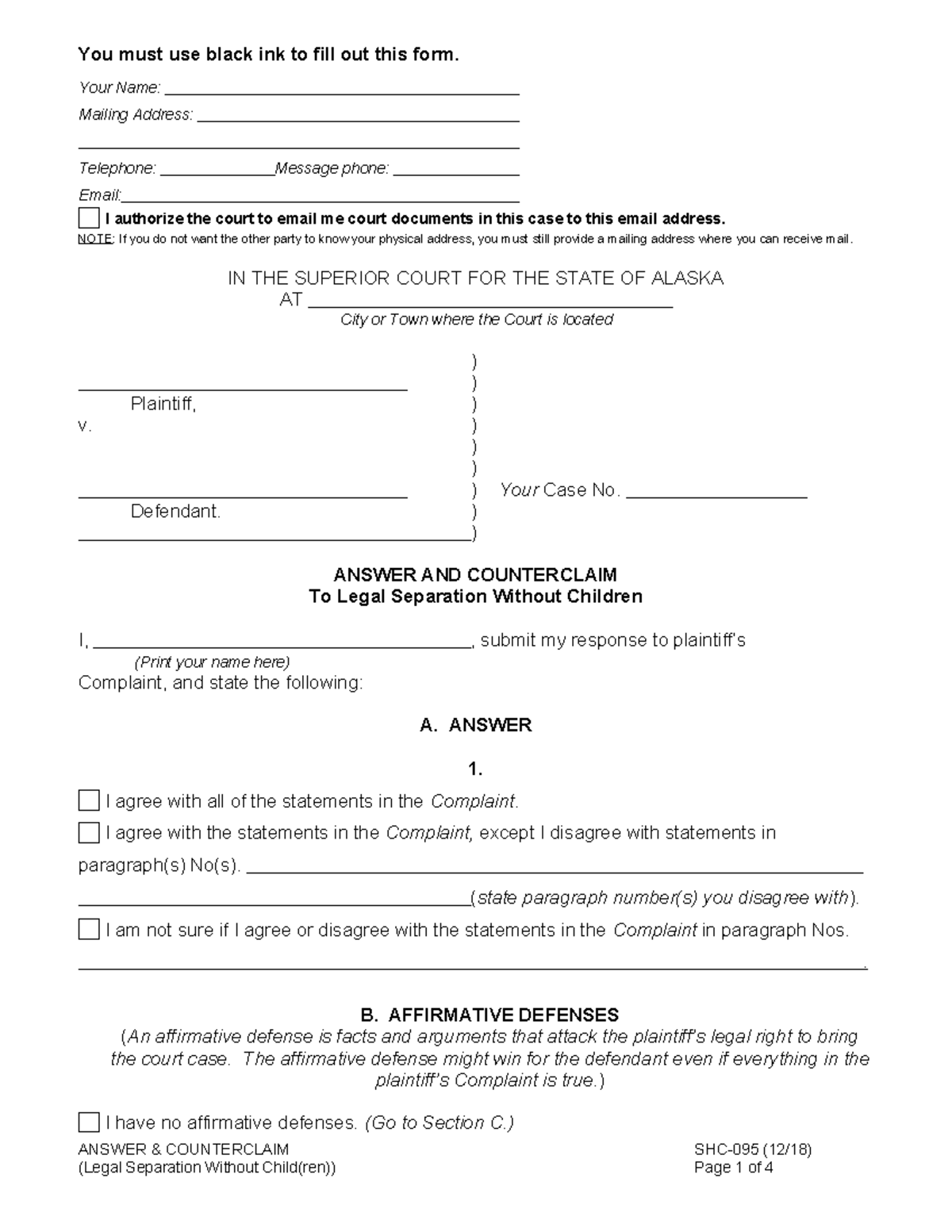 SHC-095 - Legal Separation Answer & Counterclaim Template - Studocu