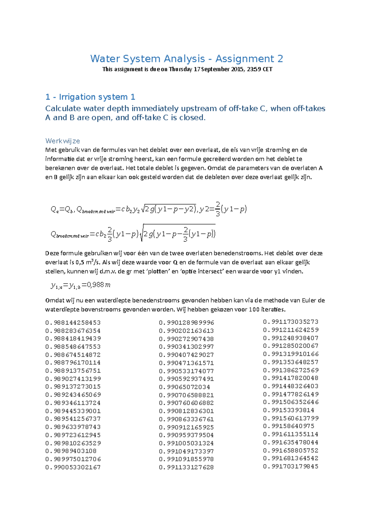 Verplichte opgaven - Assignment week 2 - Water System Analysis ...