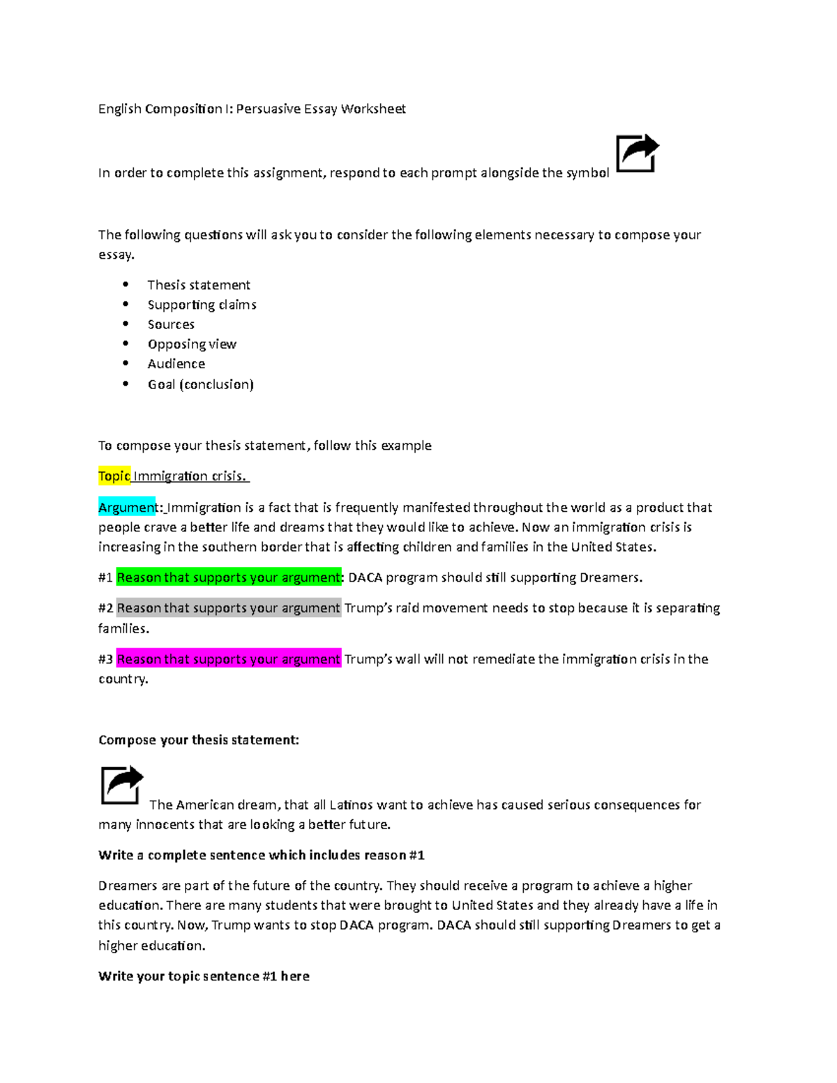 Week Three Persuasive Essay Worksheet - English Composiion I ...