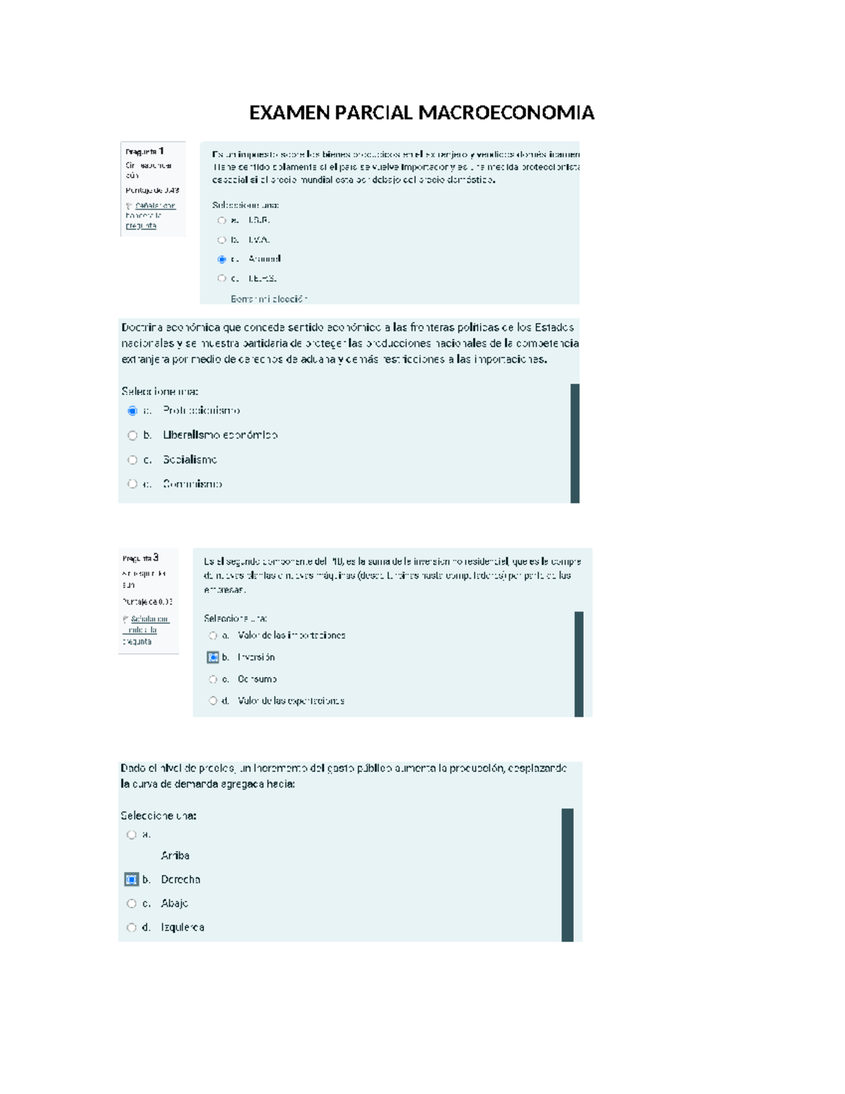 Examen Parcial de Macroeconomía: Preguntas y Respuestas Clave - Studocu