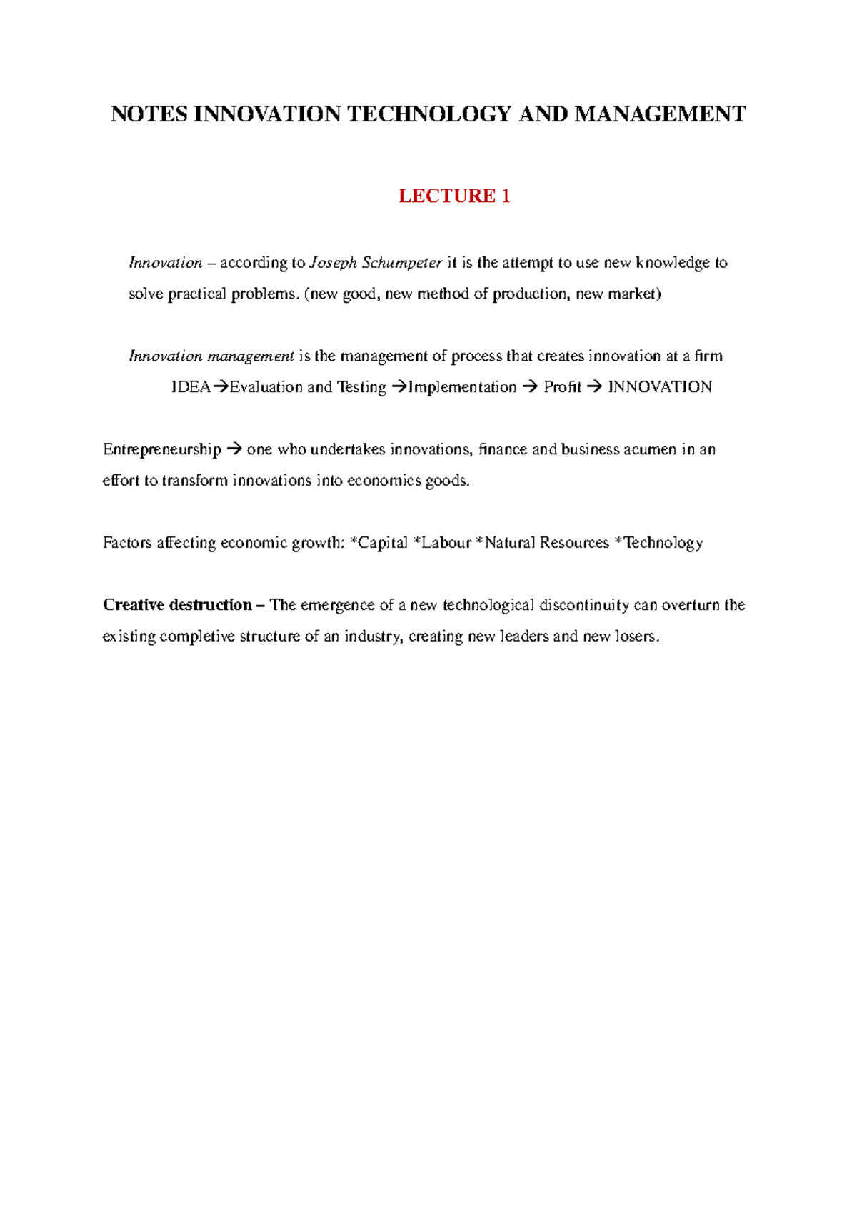 ISOM4020 Midterm Lecture Notes on Innovation Tech & Management - Studocu