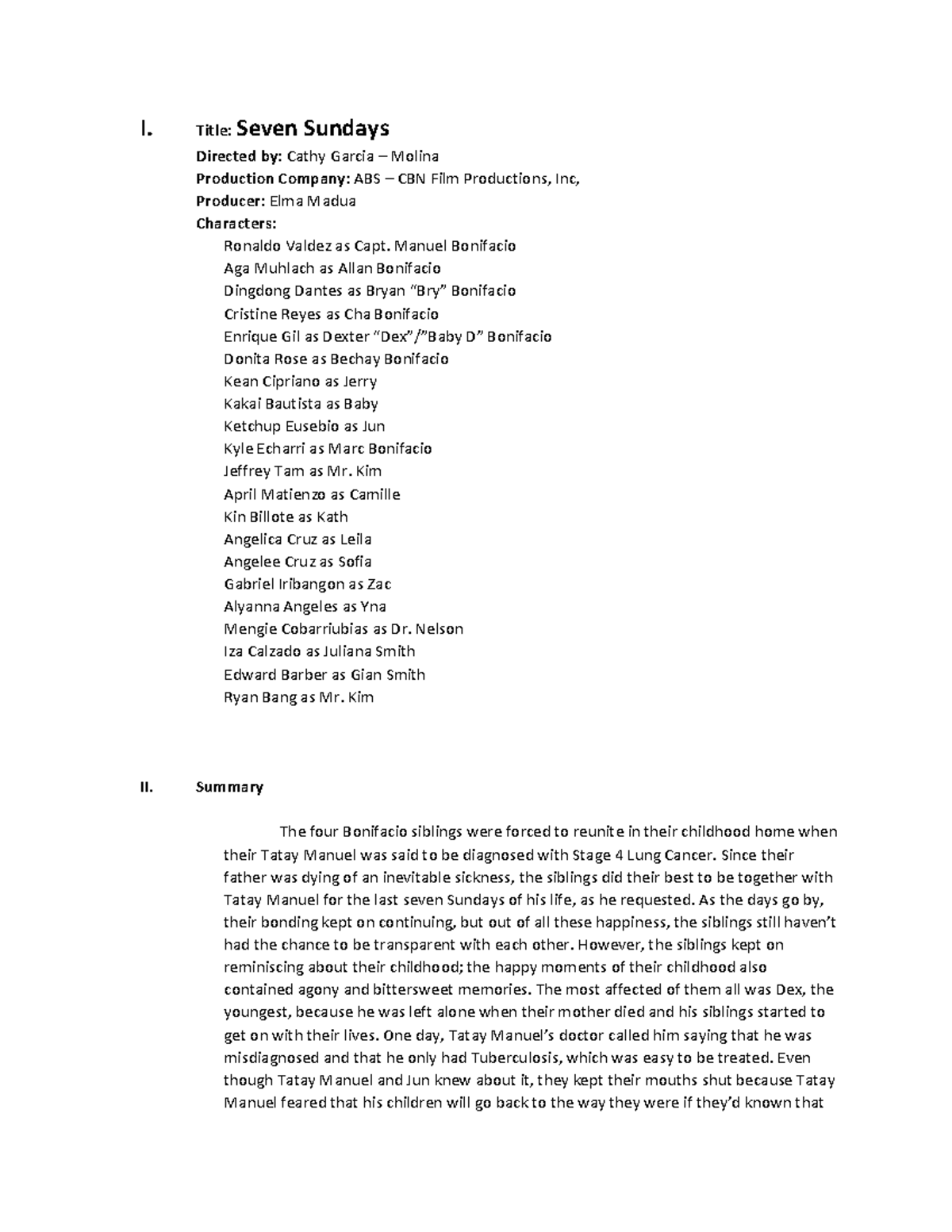 Toaz - Summary Education - I. Title: Seven Sundays Directed by: Cathy ...