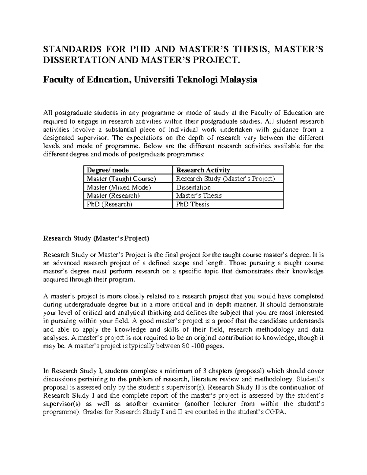 Standards for PhD & Master's Research: Guidelines and Expectations ...