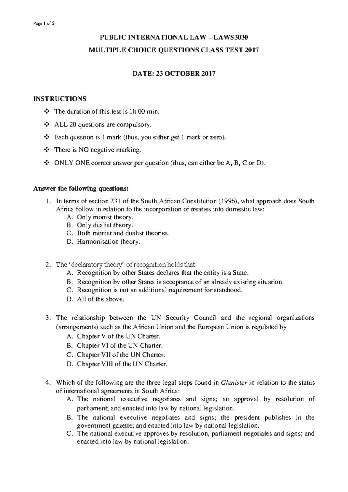 PIL MCQ Class Test 2017: Multiple Choice Questions with Answers - Studocu