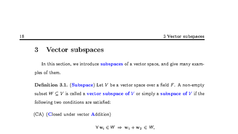 Chapter 3: Vector Subspaces in Vector Spaces (18 3) - Studocu