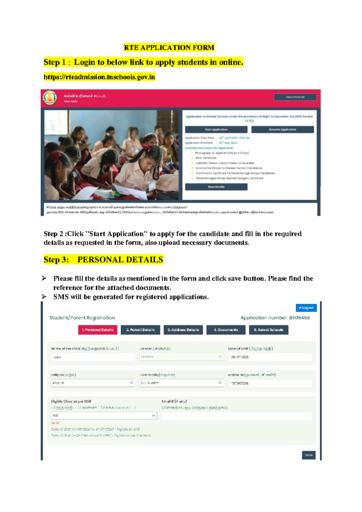 RTE Application Form 2024-25: Step-by-Step Submission Guide - Studocu