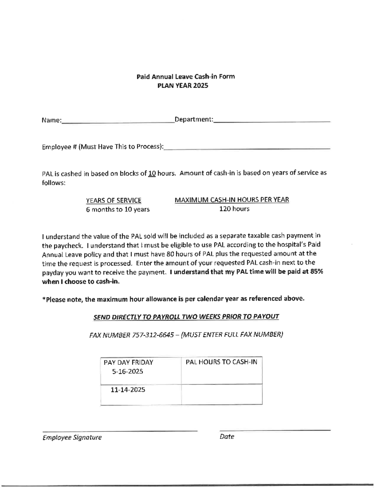 Paid Annual Leave Cash In Form for PLAN YEAR 2025 - Studocu