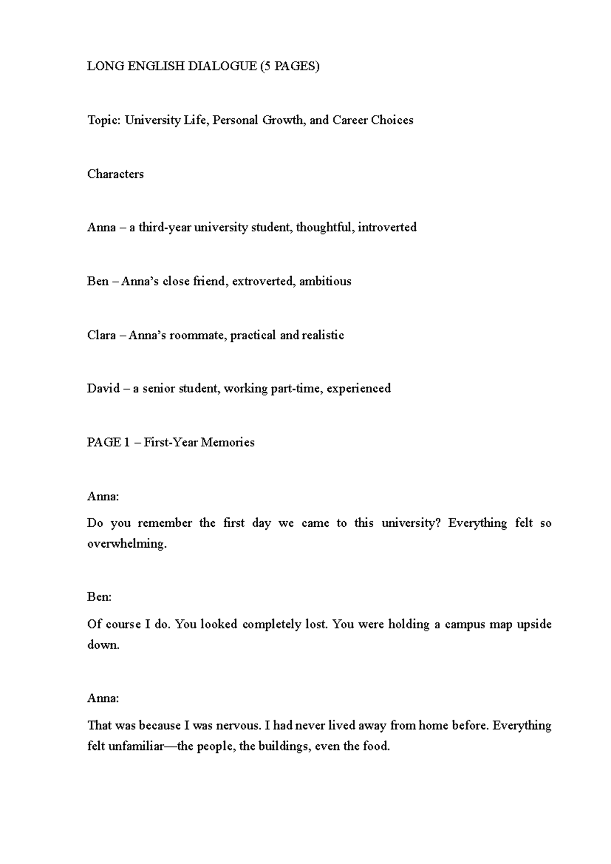 University Life Dialogue: Personal Growth & Career Choices - Studocu