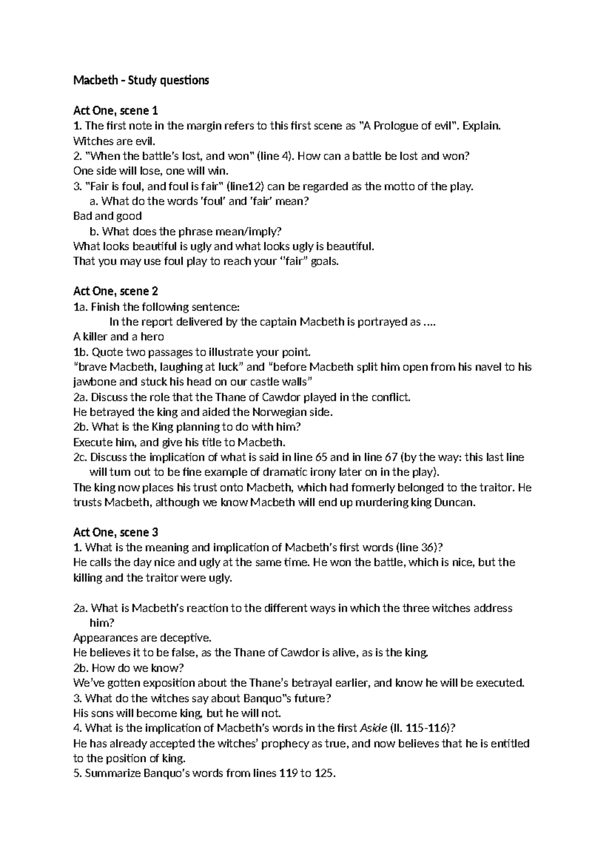 Macbeth (ENG 212) - Comprehensive Study Questions for Extra Review ...