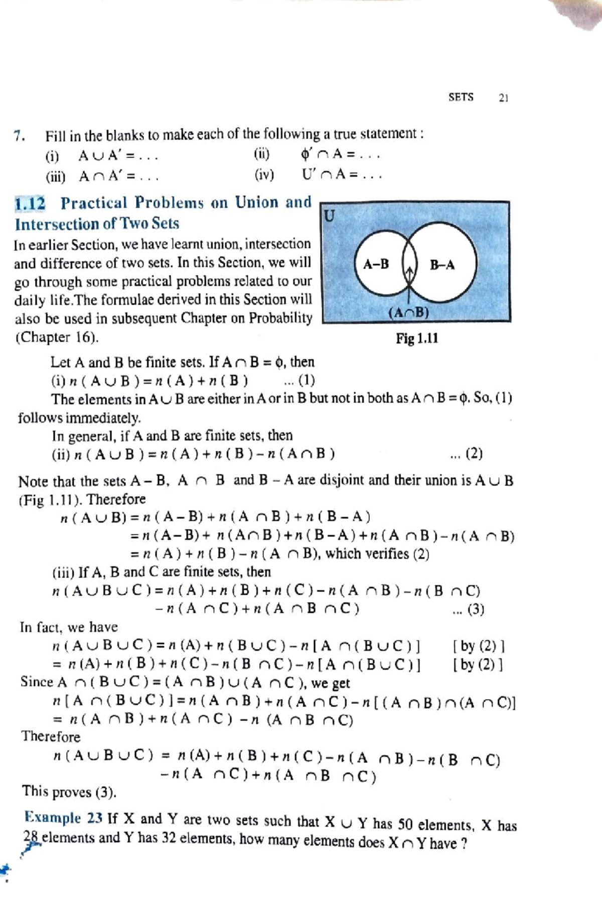 SETS 21 7: Practical Problems on Union and Intersection of Two Sets ...