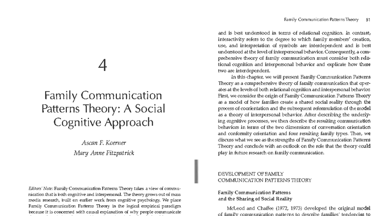 Family Communication Patterns Theory: A Social Cognitive Perspective ...