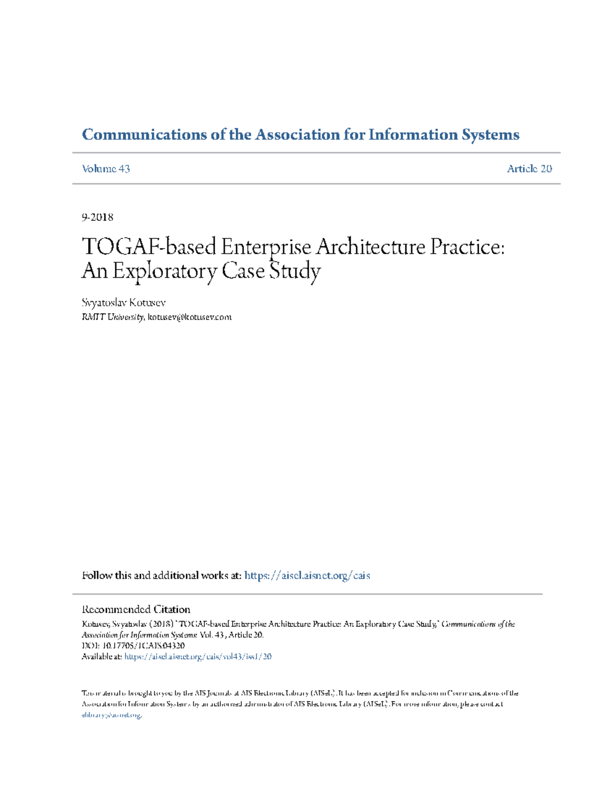"Case Study on TOGAF-based EA Practice and Its Adaptation" - Studeersnel