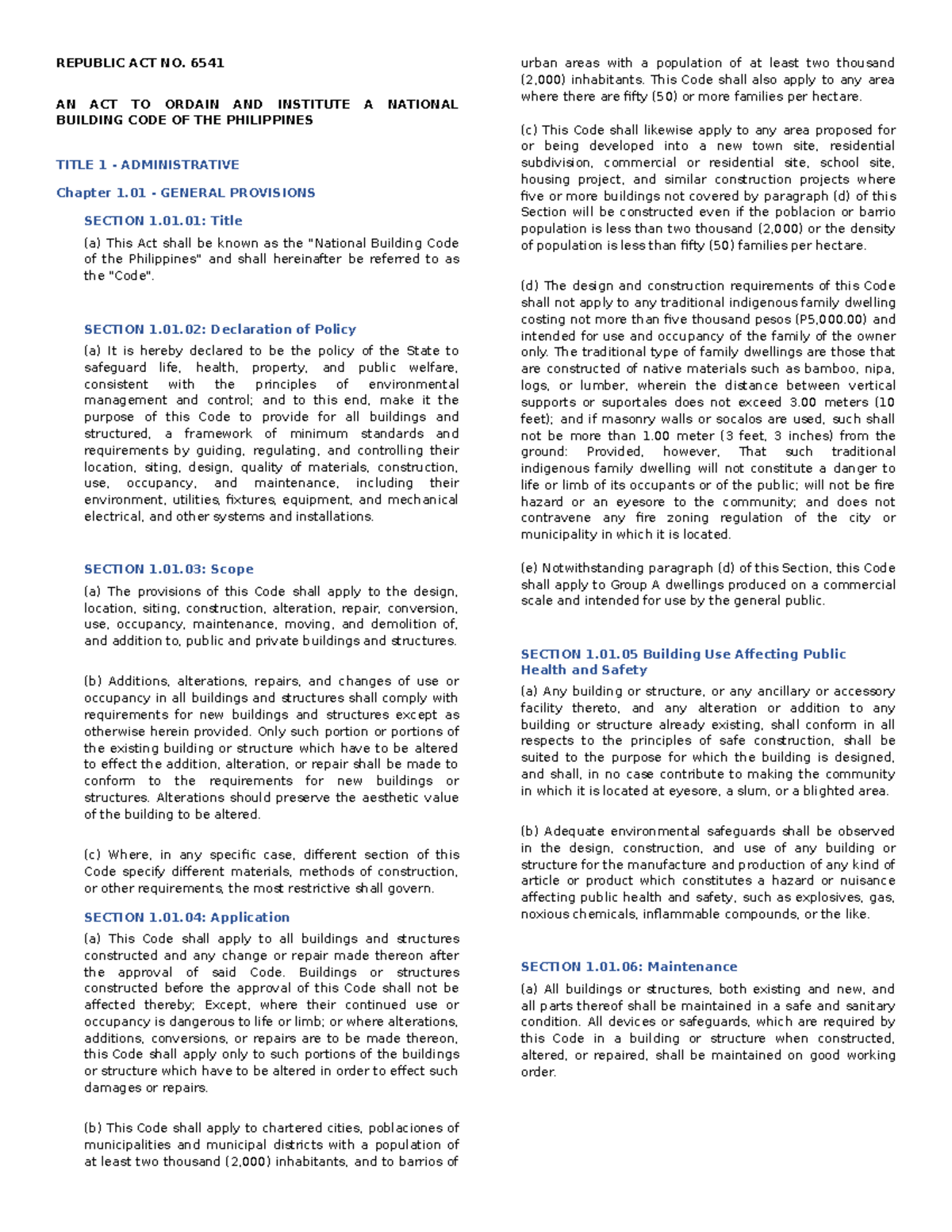 RA 6541 - National Building Code of the Philippines: General Provisions ...