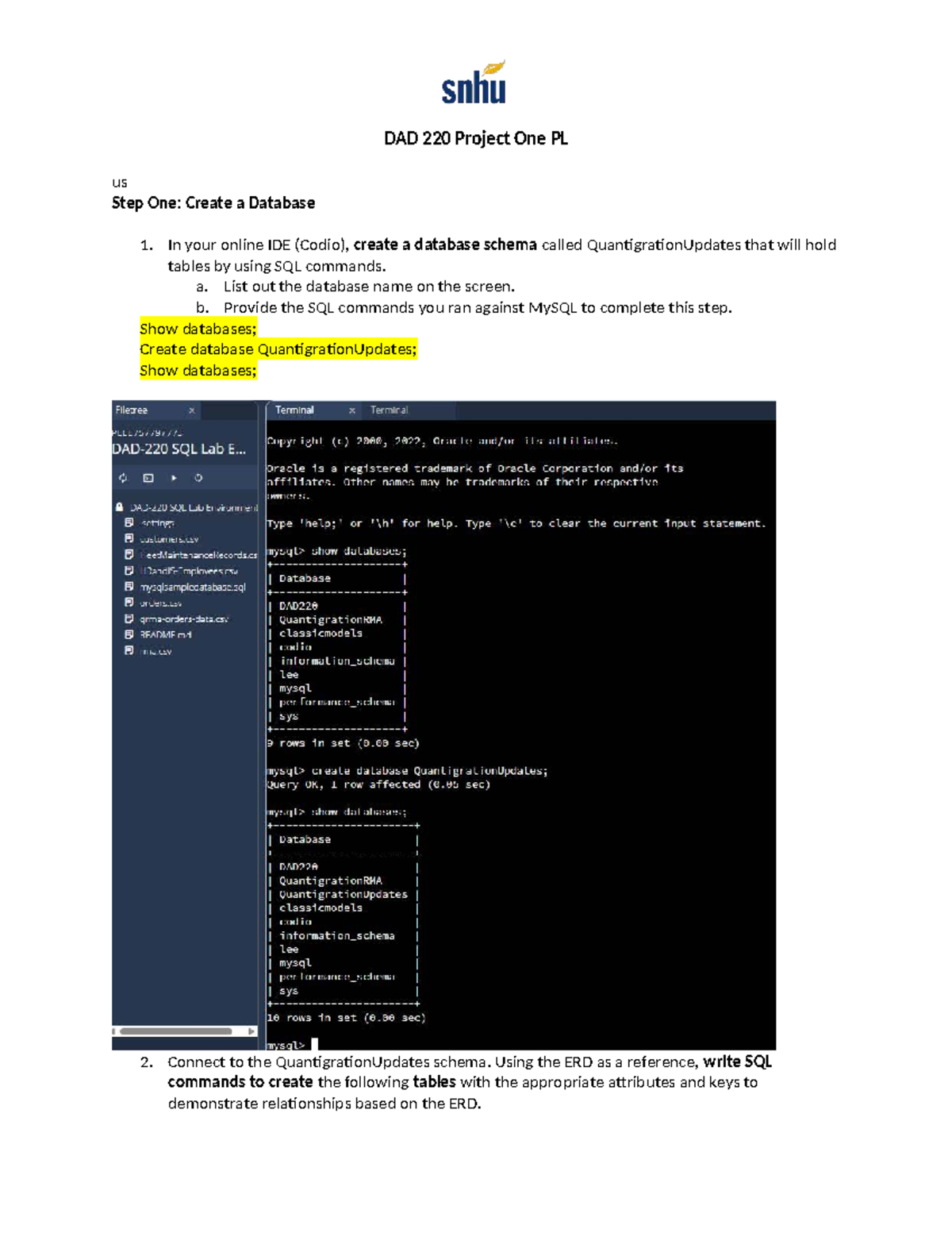 DAD 220 Project One: Database Creation & Data Management Steps - Studocu