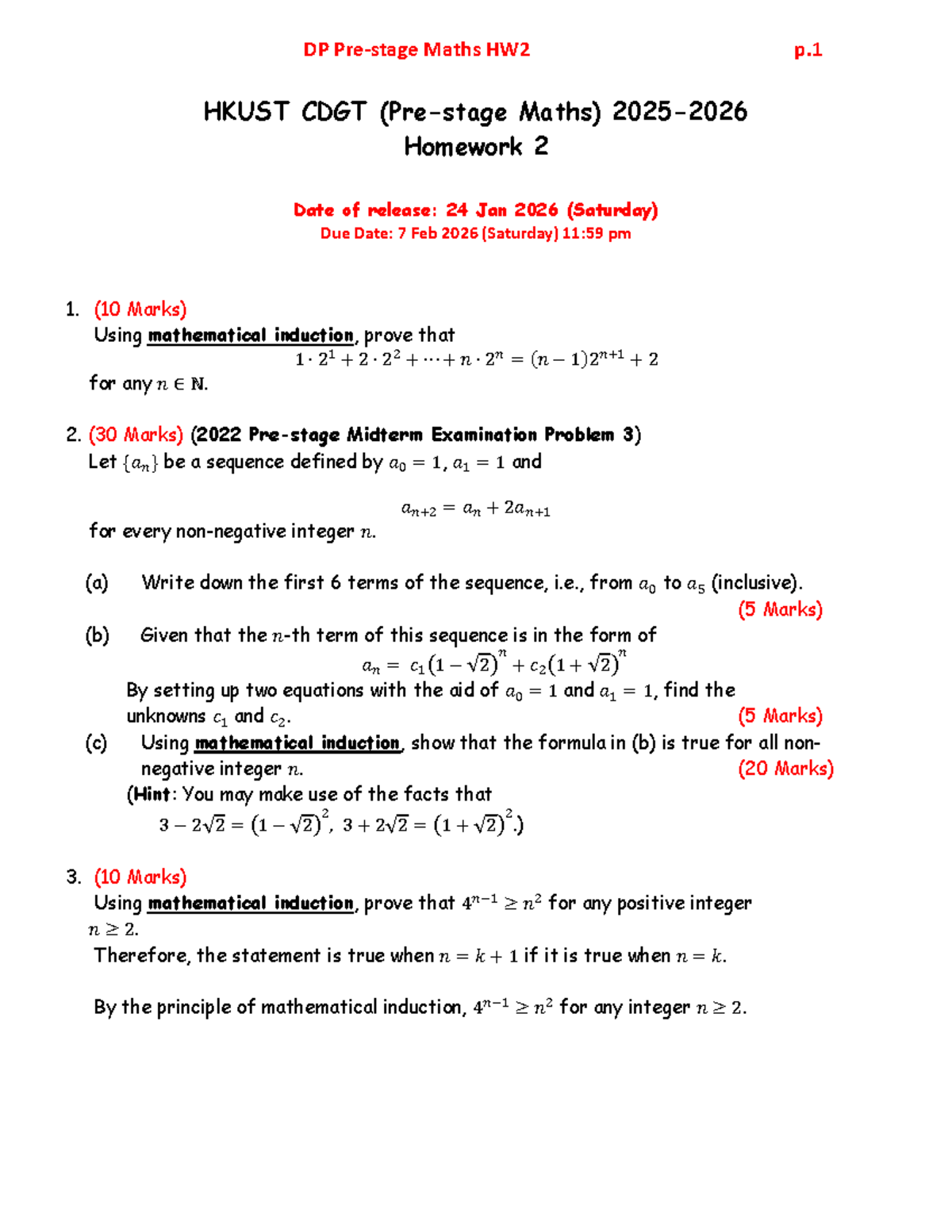 DP Maths HW2: Induction Proofs & Sequences (HKUST CDGT) - Studocu