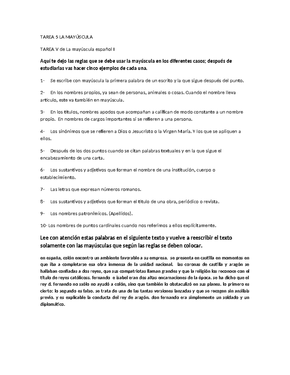 Tarea 5: Reglas de Uso de la Mayúscula en Español I - Studocu
