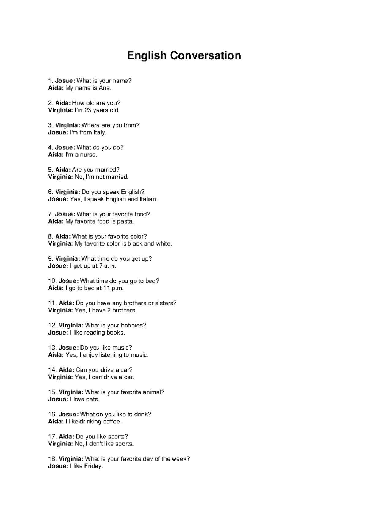 English Conversation 1 - Basic Dialogues and Questions - Studocu