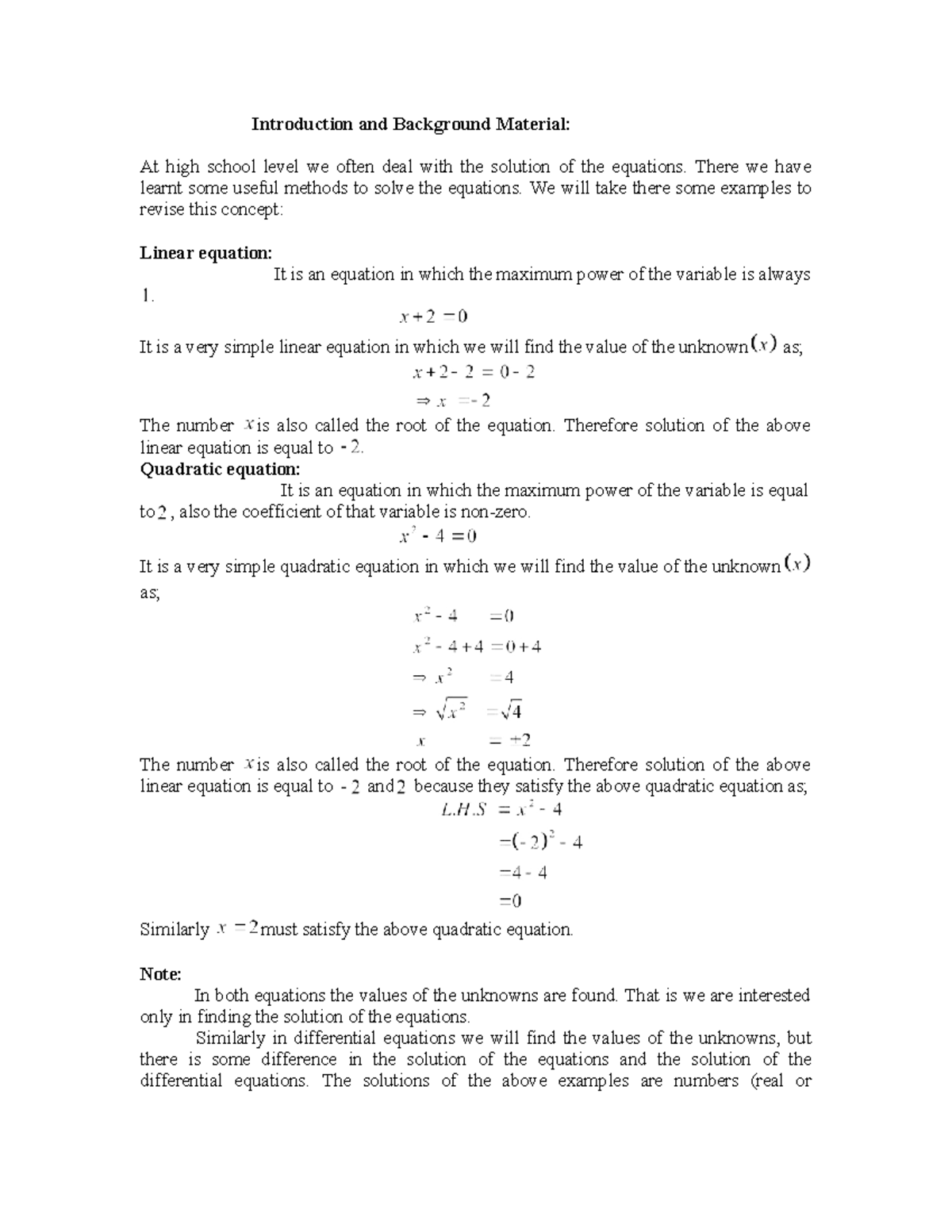 Lec - Introduction to Solving Linear & Quadratic Equations - Studocu