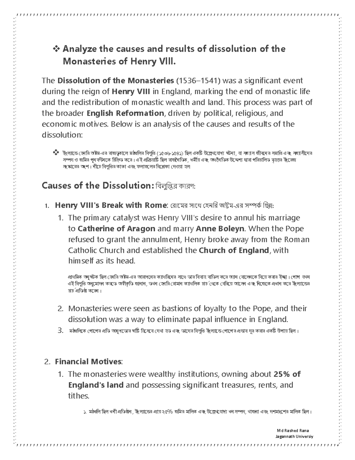 Q-02 Causes and Results of the Dissolution of Monasteries in England ...