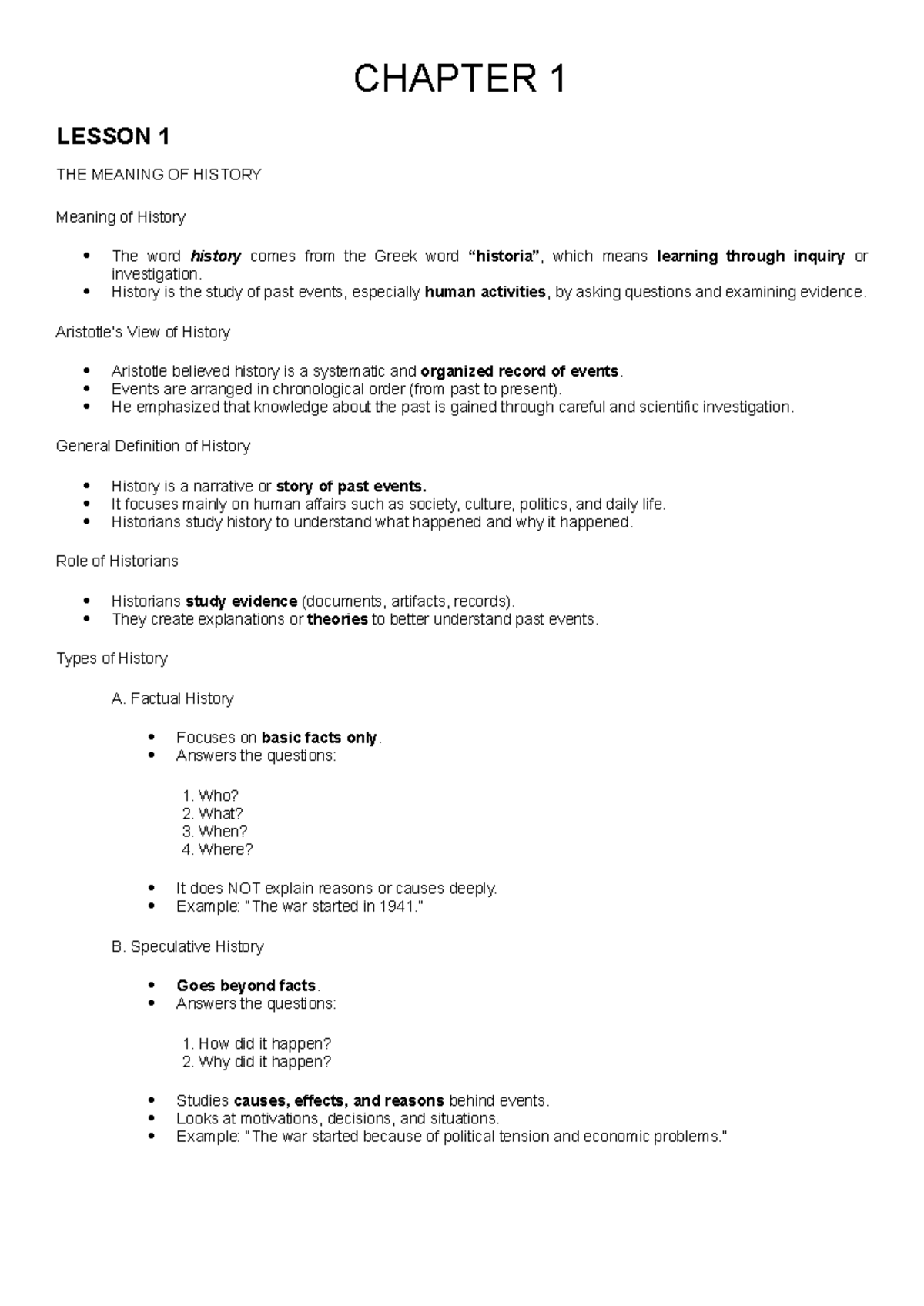 RPH- Chapter 1 Lesson 1: Understanding the Meaning of History - Studocu