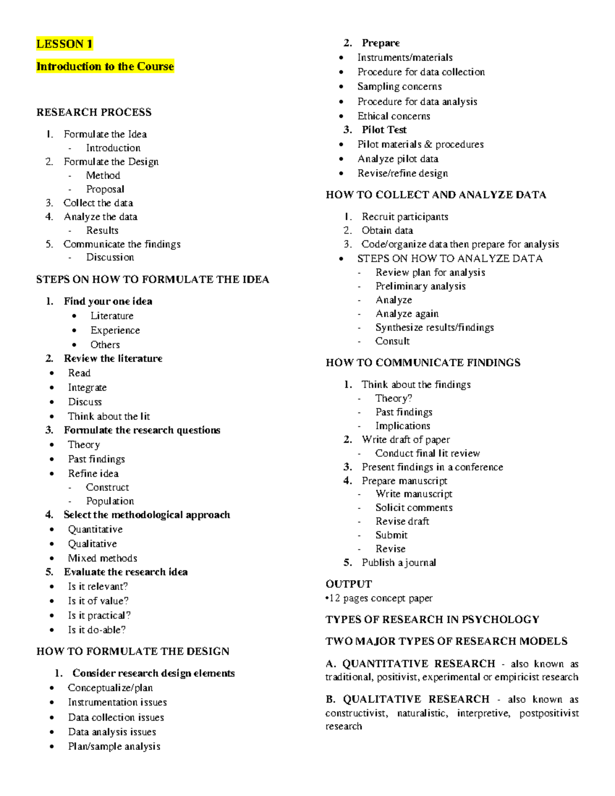 Field Methods Prelim Exam Notes: Research Process and Designs - Studocu