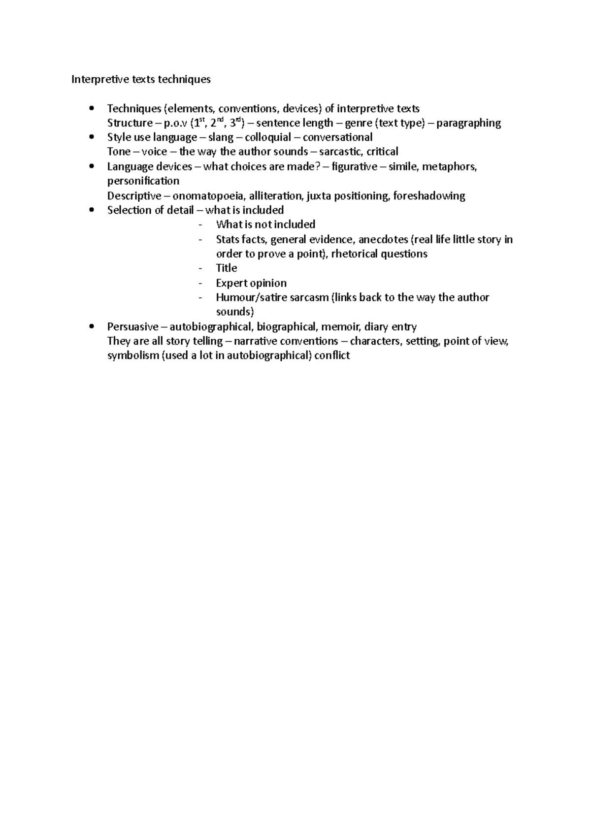 Interpretive text techniques - o (1st, 2nd, 3rd) – sentence length ...