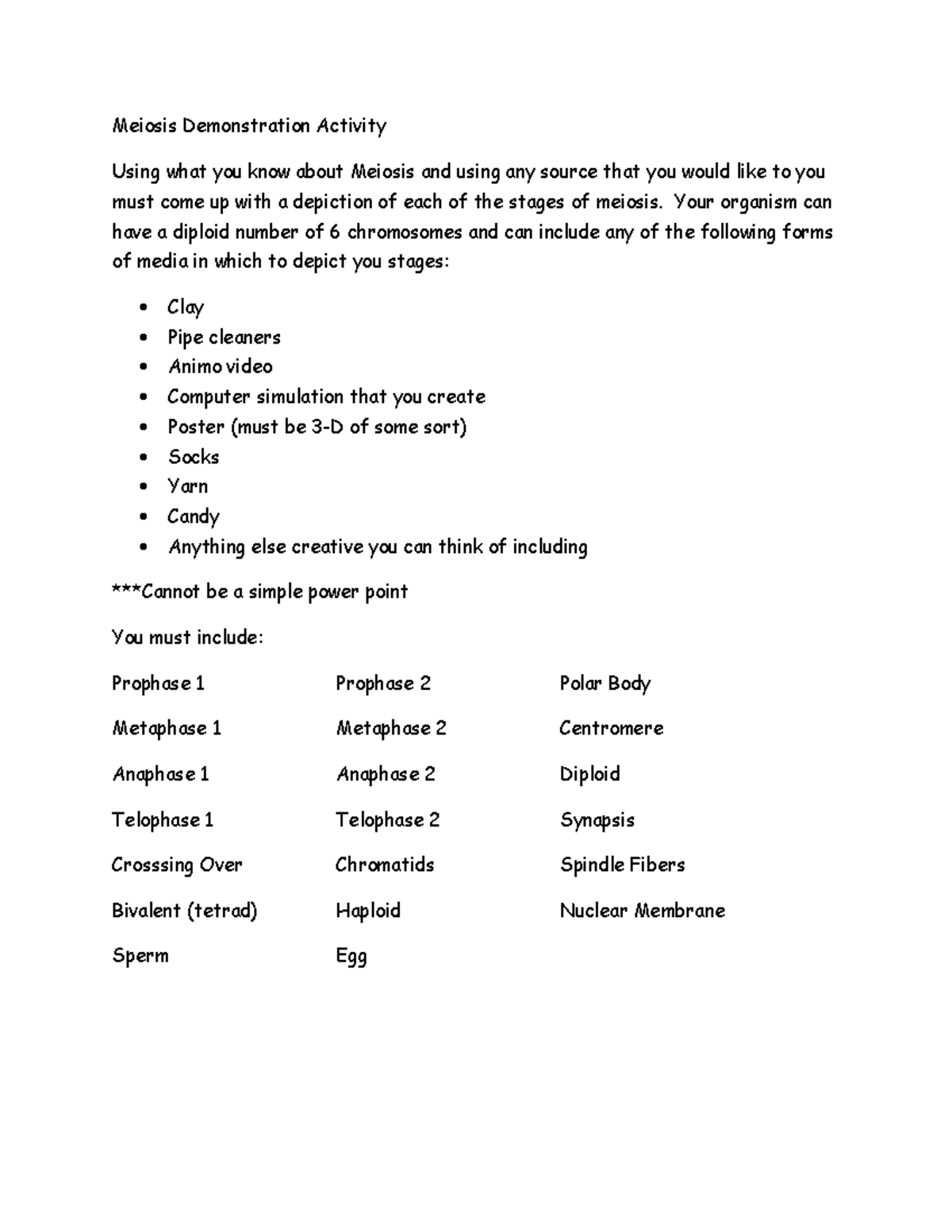 Meiosis Demonstration Activity: Creative Depictions of Stages - Studocu