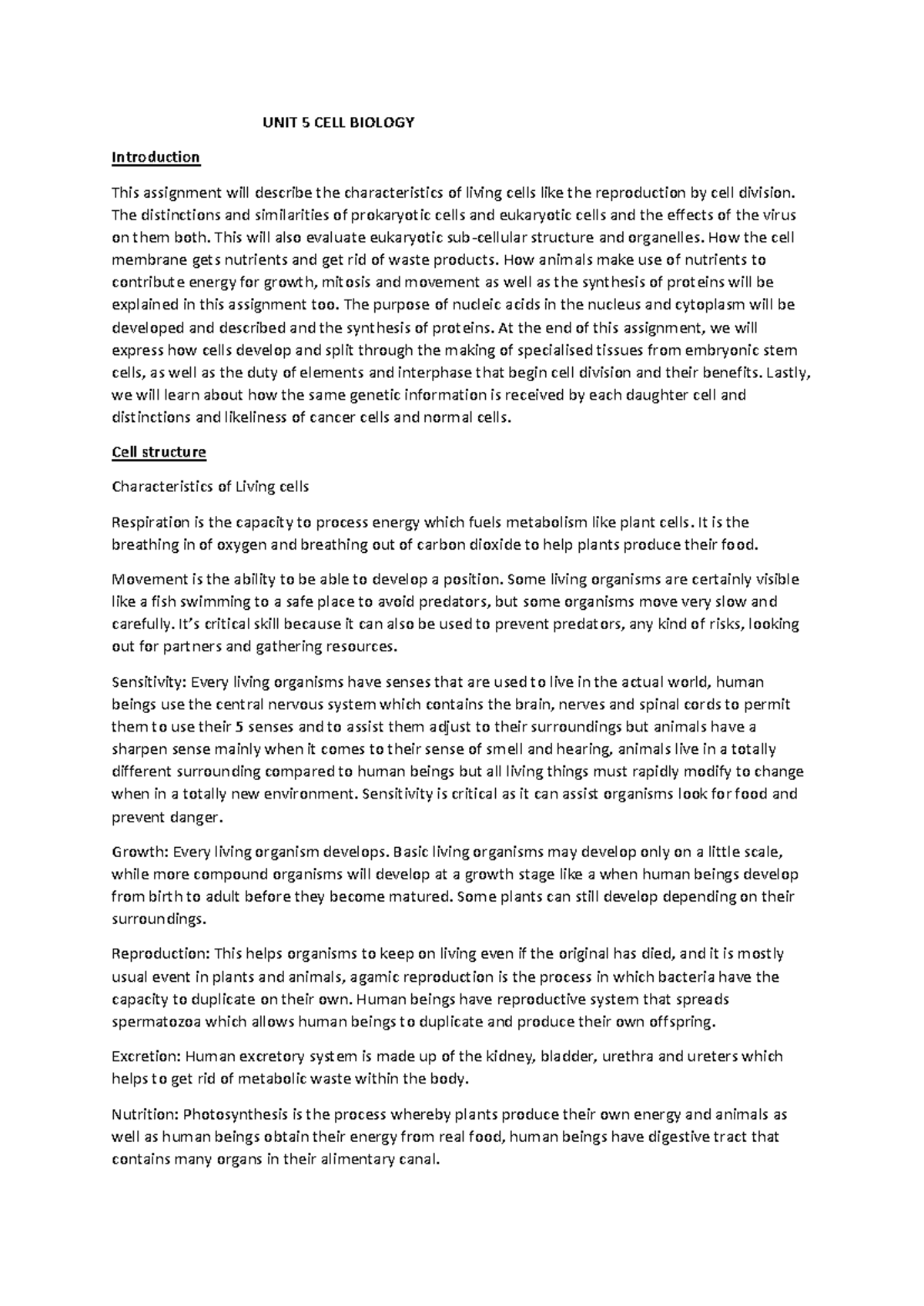 Cell biology unit 5 - UNIT ARCHIEVED - UNIT 5 CELL BIOLOGY Introduction ...