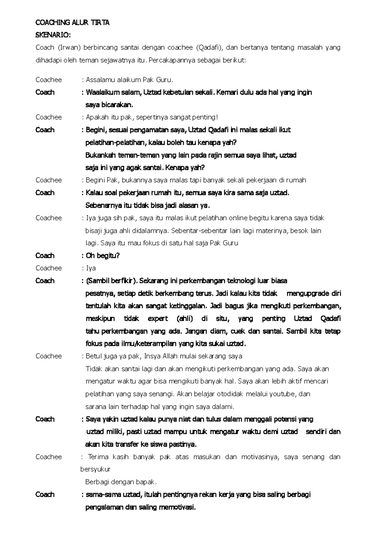 Coaching ALUR TIRTA: Interaksi Motivasi antara Coach dan Coachee - Studocu