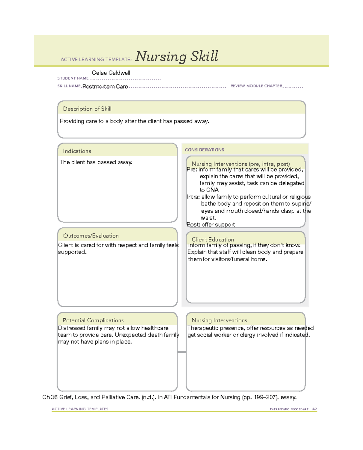 NUR 101: Active Learning Template for Postmortem Care Skills - Studocu