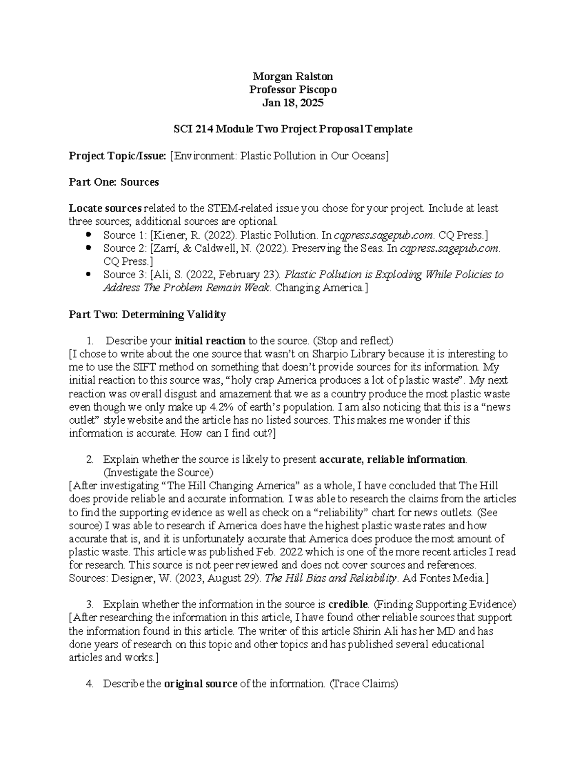 SCI 214 Module Two Project Proposal on Plastic Pollution in Oceans ...