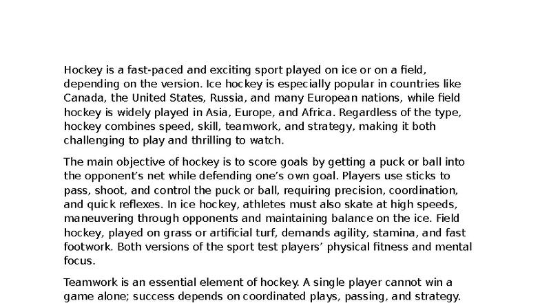 Hockey: An Overview of Ice and Field Variants - Studocu