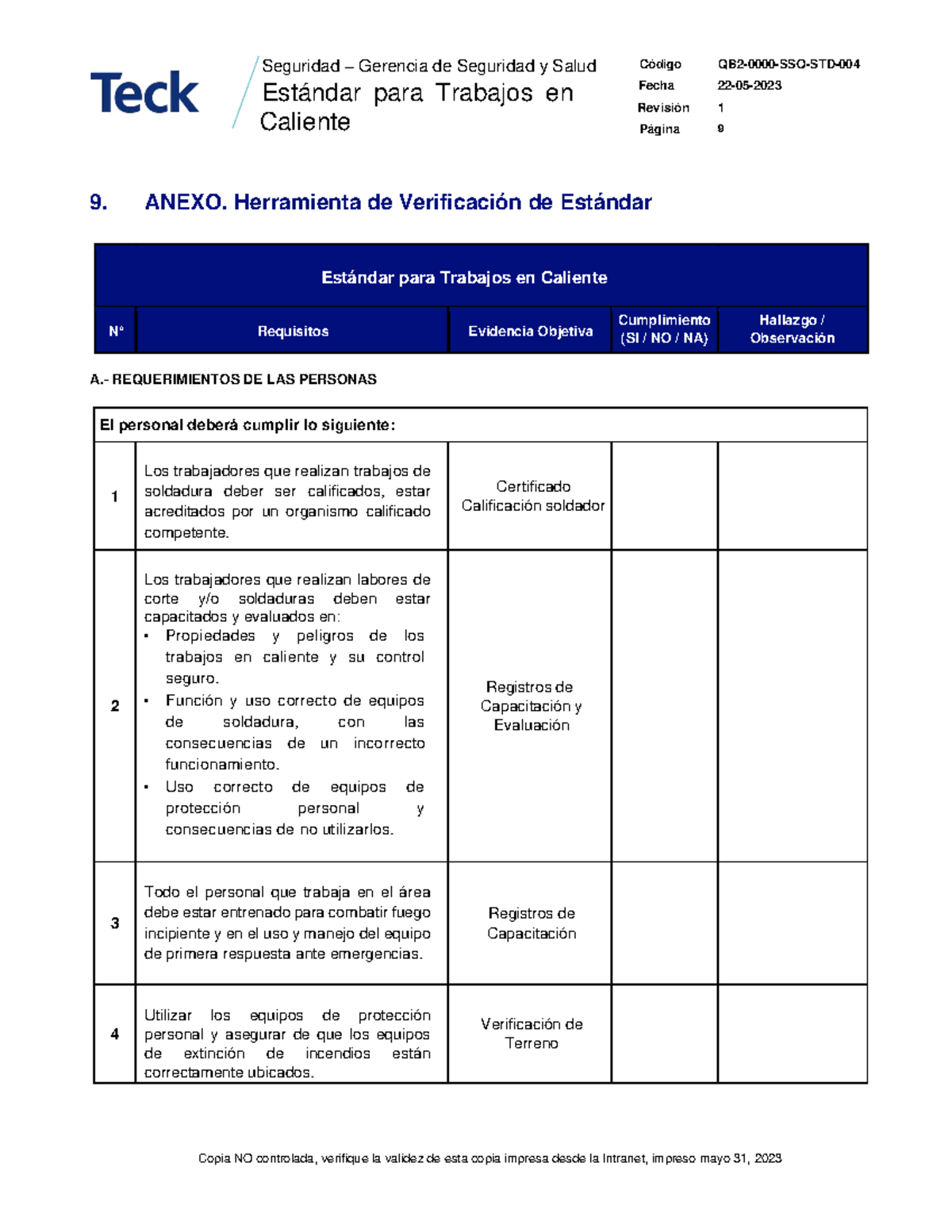 QB2-0000-SSO-STD-004 Estándar de Seguridad para Trabajos en Caliente ...