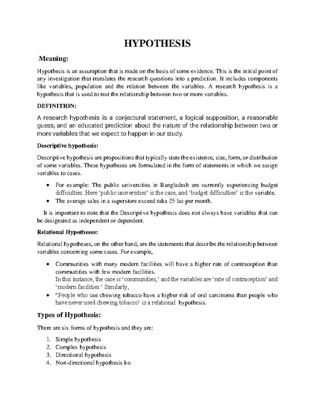 Hypothesis - HYPOTHESIS Meaning: Hypothesis is an assumption that is ...