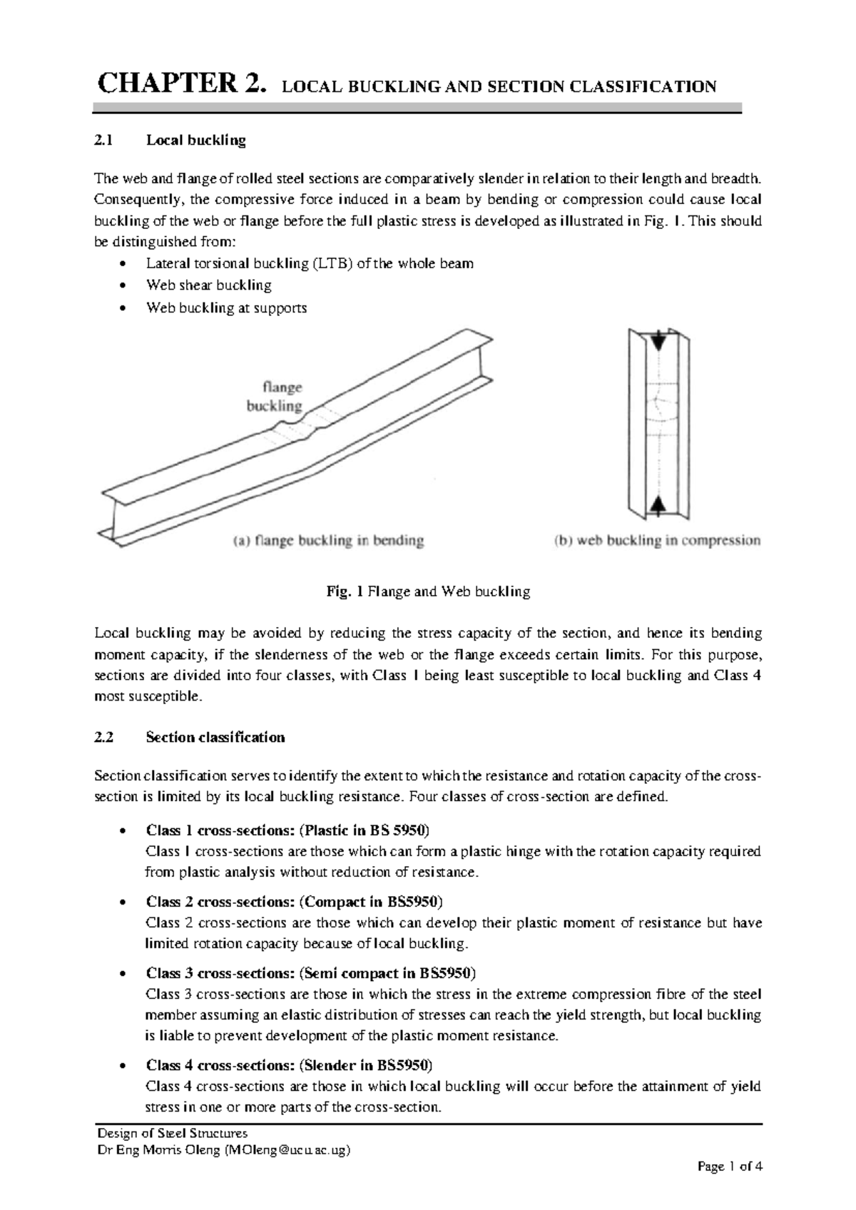 CHAPTER 2: LOCAL BUCKLING AND SECTION CLASSIFICATION - Studocu