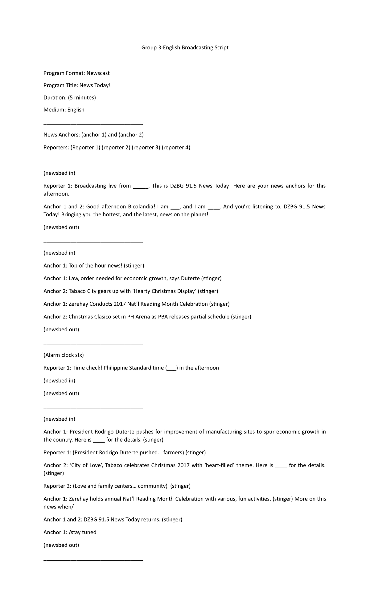 Broadcasting Script for JHS Students - Group 3-English Broadcasting ...