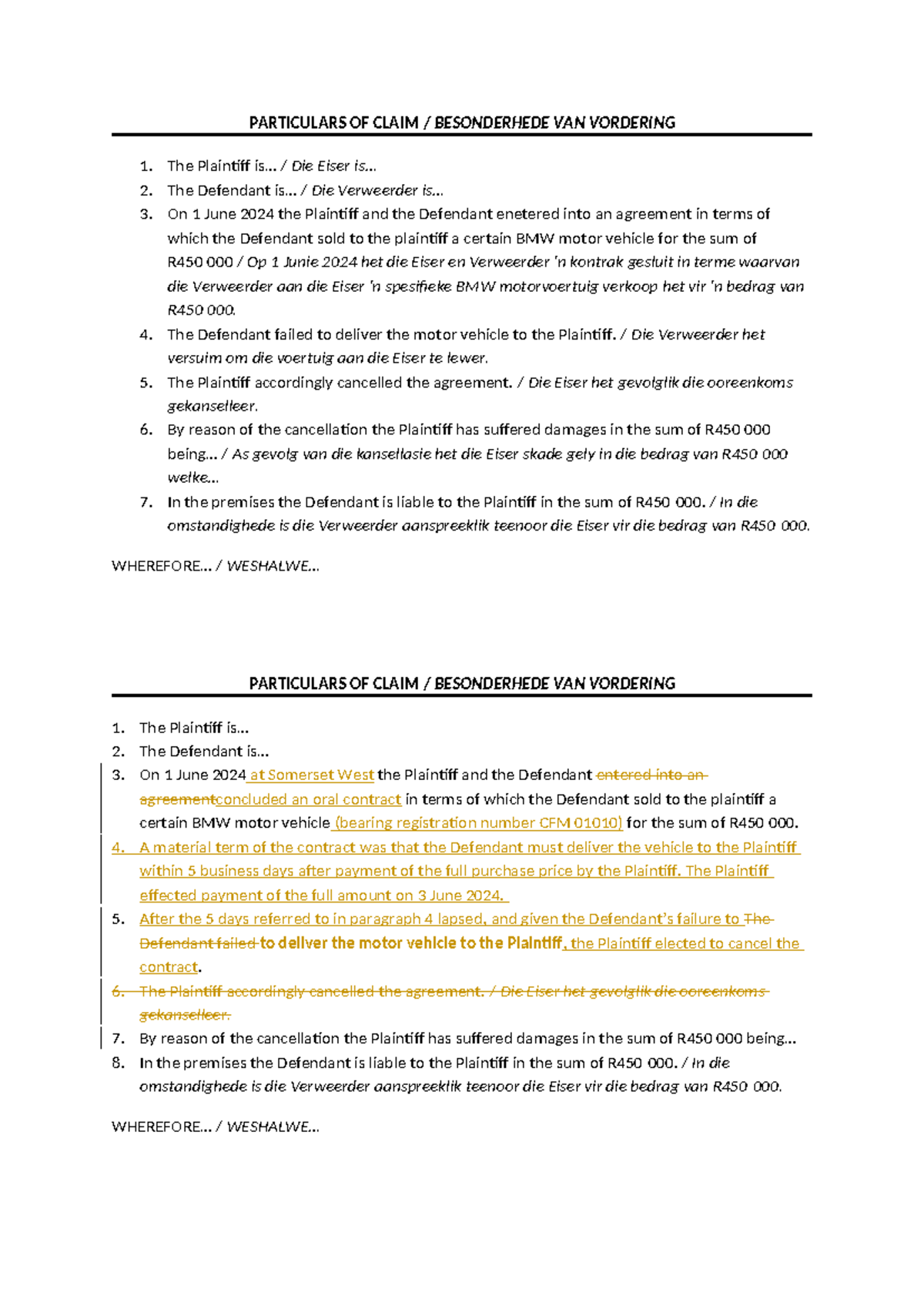 PARTICULARS OF CLAIM & EXCEPTION NOTICE - CASE STUDY 2024 - Studocu