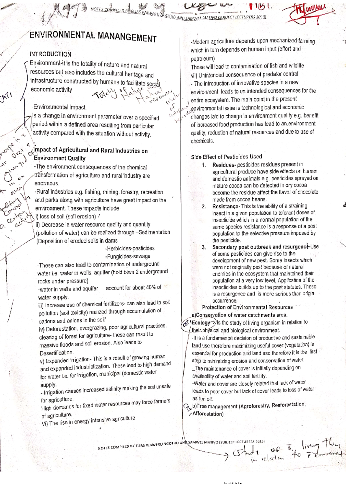 Environmental management notes - NOTES 1B1. COMPILED ELIAS WAWERU ...