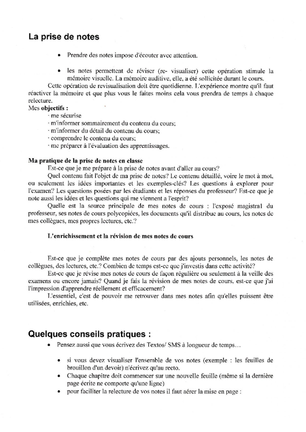 Méthodologie de Prise de Notes en Cours : Conseils et Techniques - Studocu
